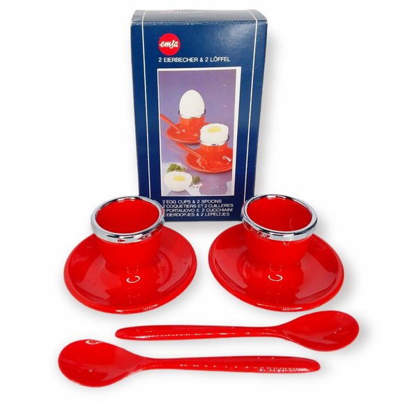Emsa | Dining | Vintage Emsa 2 Egg Cups 2 Spoons Plastic Set Red ...